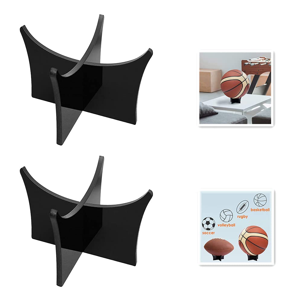 Vokoly 2pcs Acrylic Ball Display Stand - Holds Football Basketball Volleyball Soccer or Bowling Ball - Black Display Stand or Holder (SA49B-2)