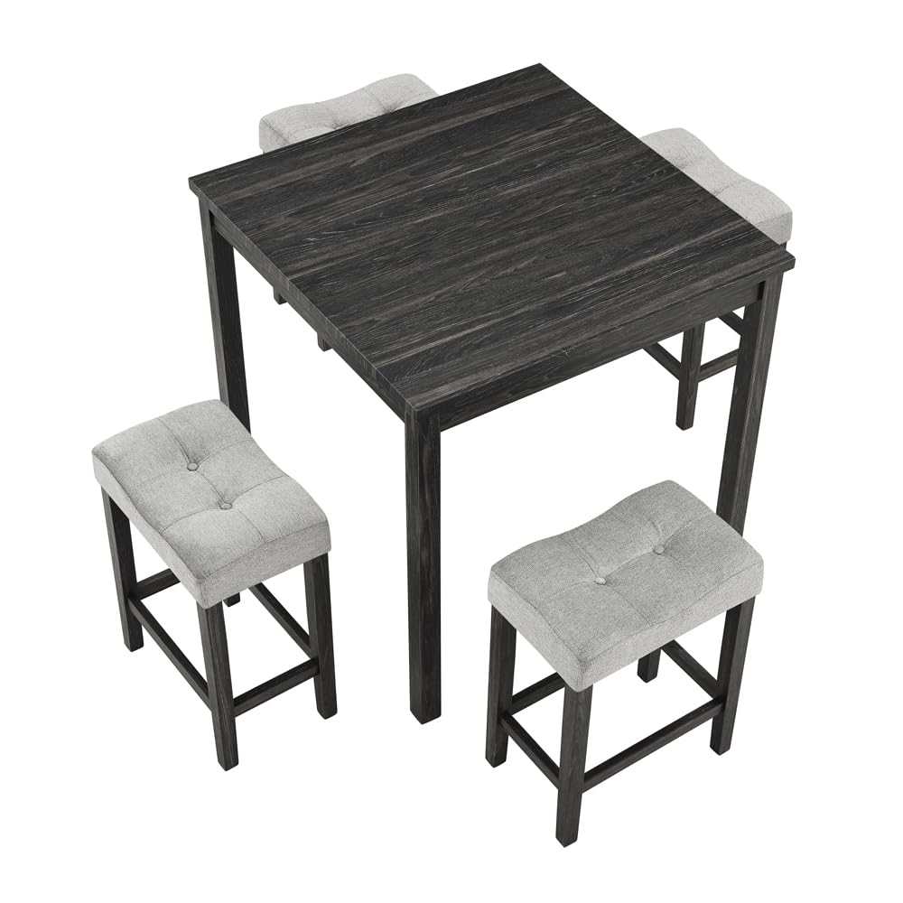 Yone jx je Dining Table, Bar Table and Chairs Set, 5 Piece Dining Table Set, Industrial Kitchen Table and Chairs for 4,Breakfast Table Set, for Living Room, Dining Room, Game Room (Black+ Gray)