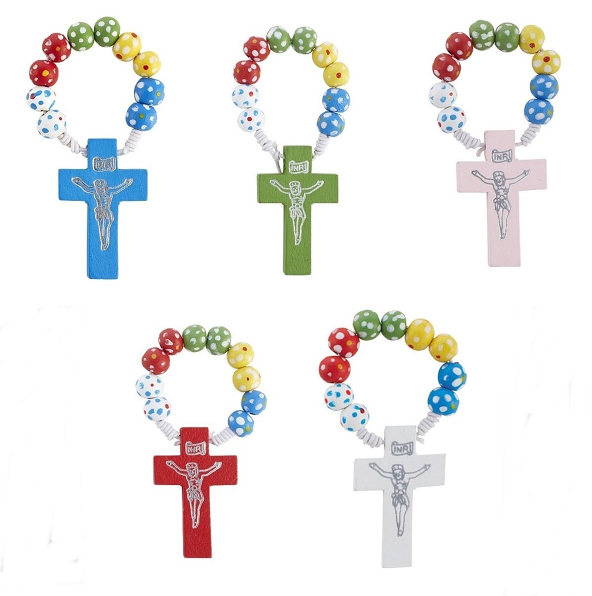 Wooden Rosary Rings with Assorted Color Crosses, Pack of 50, 2 1/2 Inch