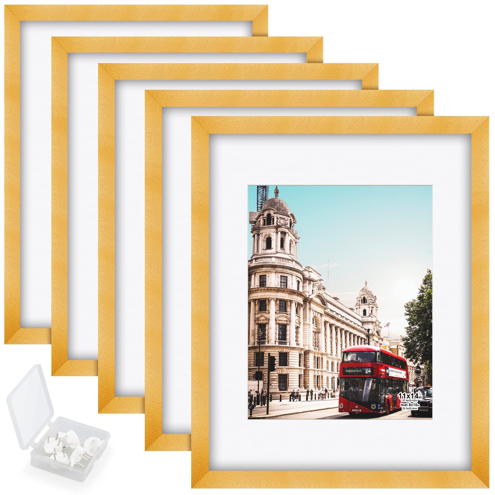 RR ROUND RICH DESIGN Solid Wood 11x14 Picture Frames 5PK Display 8x10 with Mat or 11x14 Without Mat Wall Mounting Photo Frame White