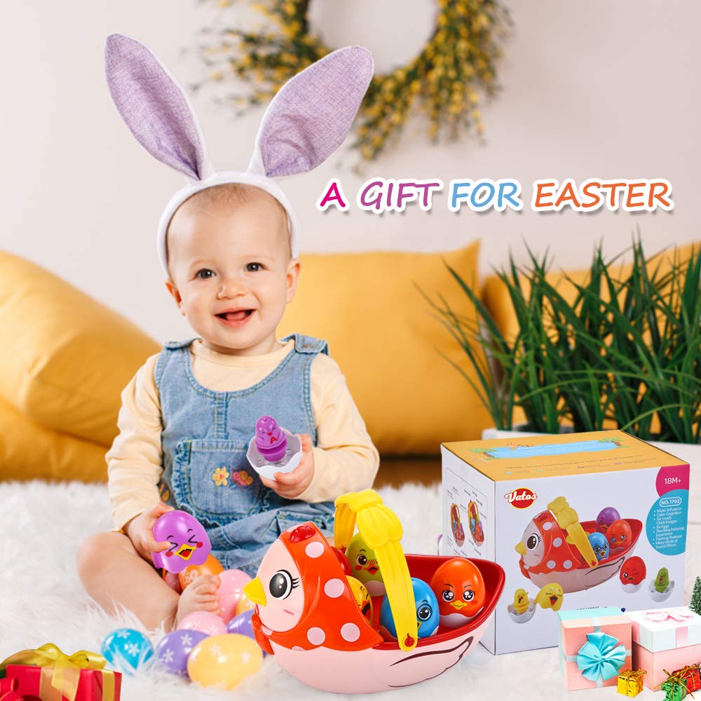 Vatos Baby Easter Egg Toy, Toddler Easter Basket for 1 2 3 4 5 Year Old Boys & Girls | Musical Easter Eggs with Colorful Changing Lights| Musical Easter Eggs for Babies