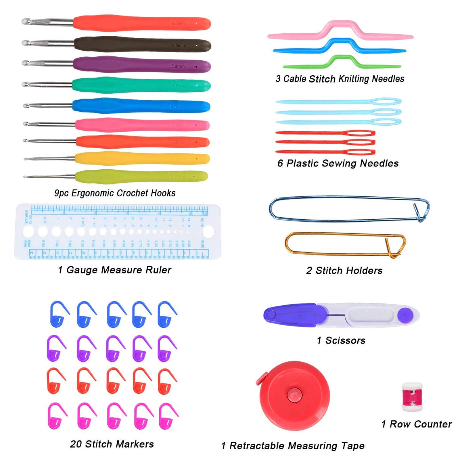 Teamoy Crochet Hooks Set - 9 Pieces Ergonomic Crochet Hooks with Case and Crochet Accessories, Perfect for Arthritic Hands, Colorful Dots