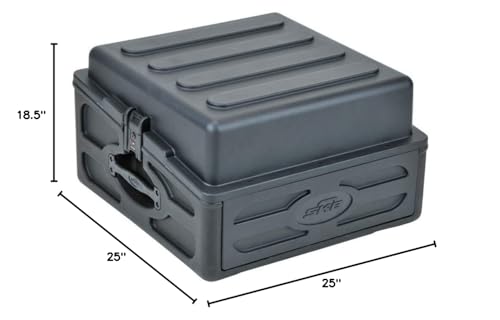 SKB Cases 1SKB-R102 10x2 Roto Rack/Mixer Console, 10U Slanted Rackmount on top, 2U rackmount in front, Steel Threaded Rails, Hard Lid and Doors, Side Access Ports for Cable Routing
