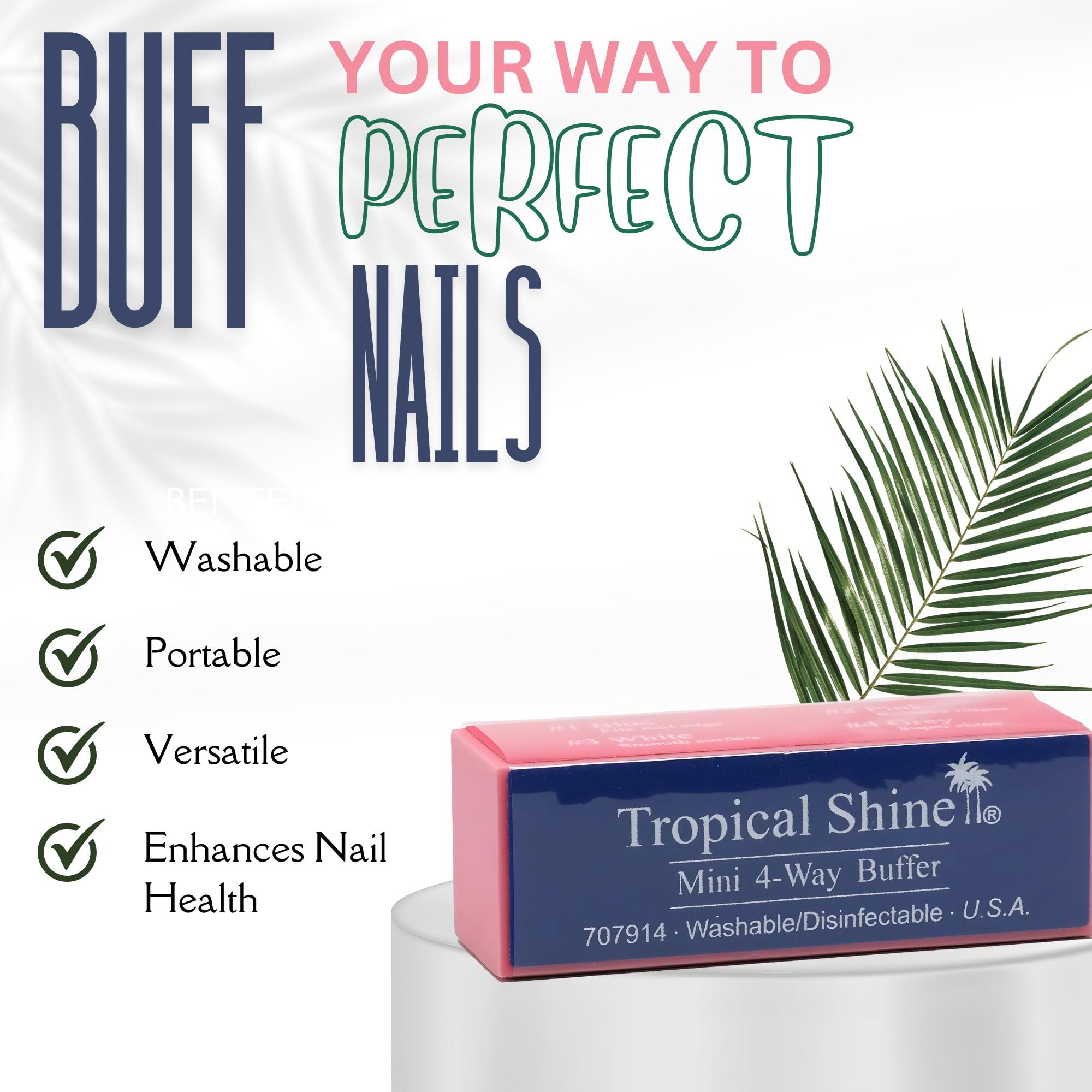 Tropical Shine Mini 4 Way Buffer Block - Professional Nail Buffering Block for Shaping, Smoothing, and Polishing Nails - Compact and Portable Nail Care Accessory (2 Pack)