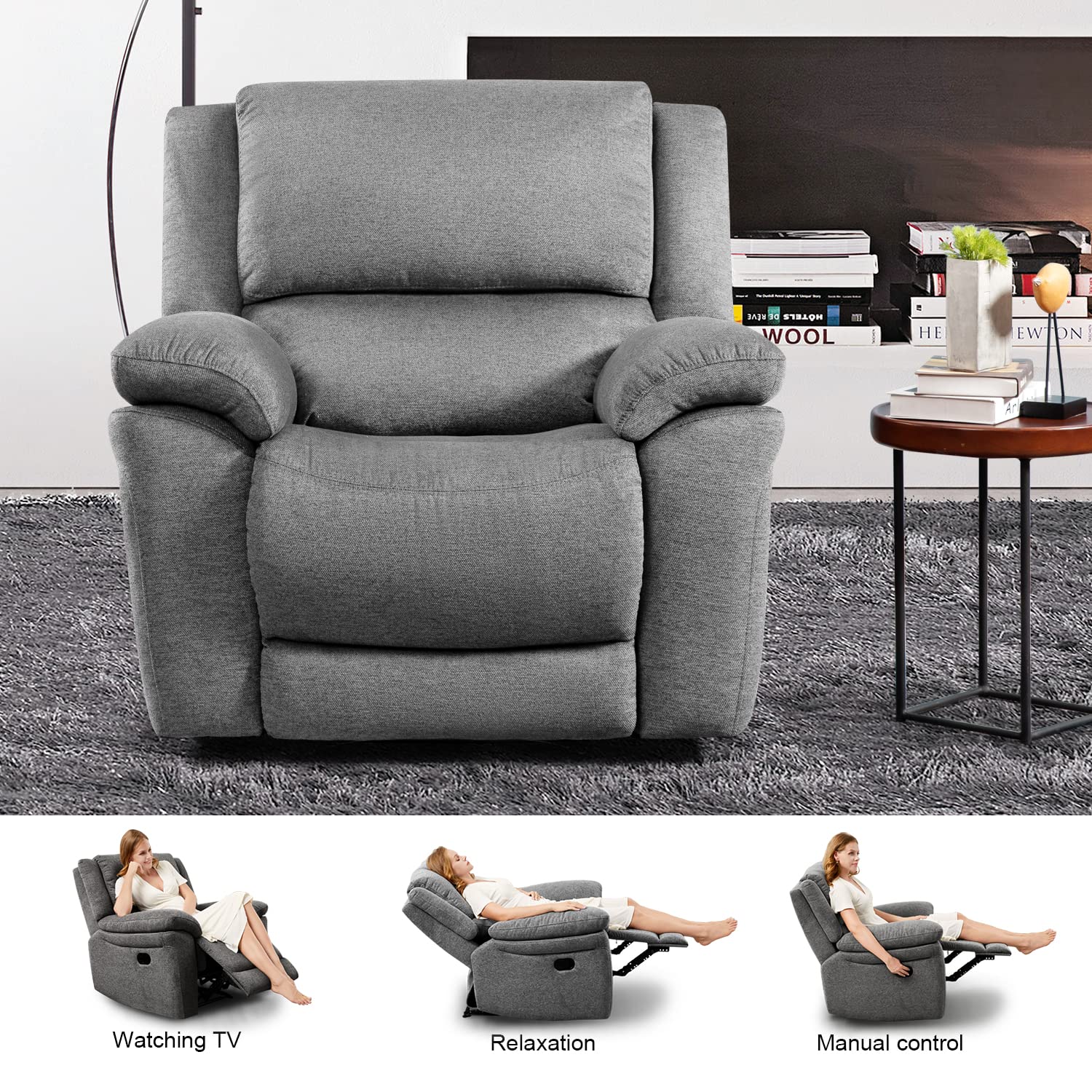 Sofaviux Manual Recliner, Home Theater Seating Reclining Sofa for Living Room (Gray)