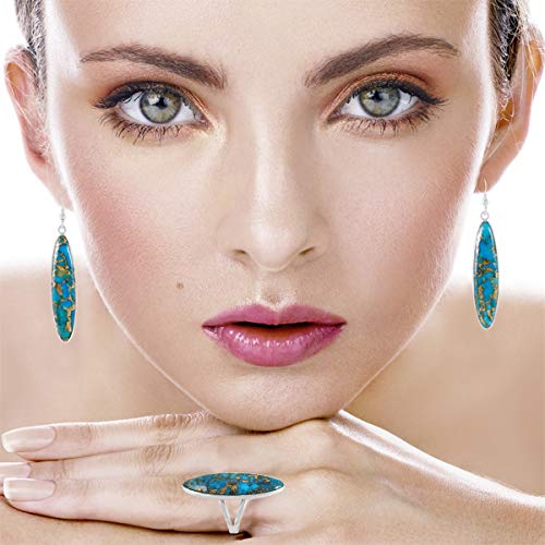 Turquoise Earrings 925 Sterling Silver & Genuine Turquoise (Teal/Matrix Turquoise)
