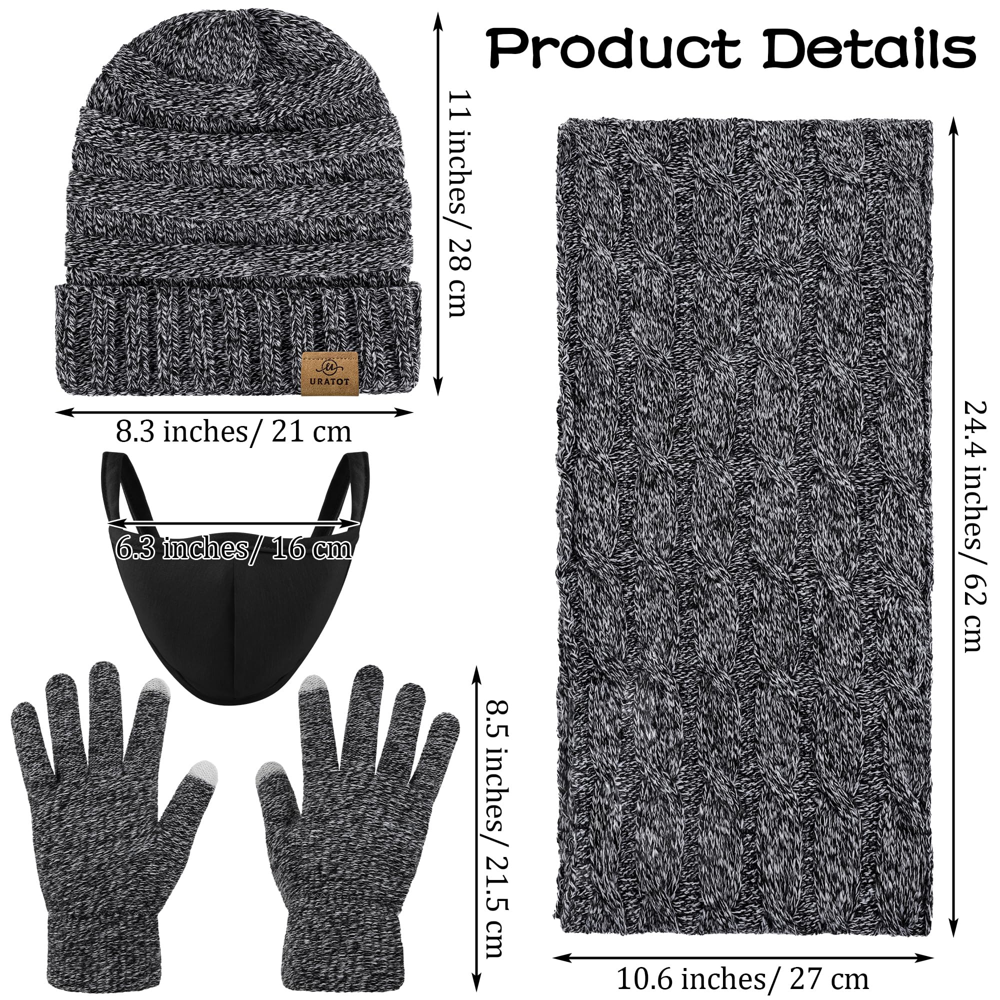 URATOT Winter Knitted Warm Set Infinity Scarf and Hat Touch Screen Gloves for Men and Women