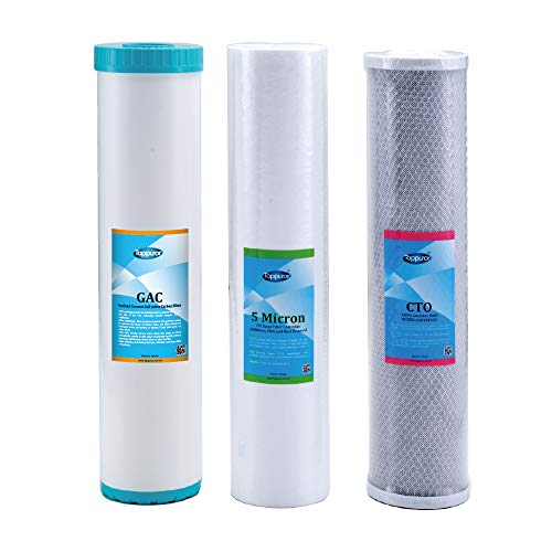 Toppuror CC-27 20" Big 5 Micron PP Sediment,GAC Coconut Carbon Filter and CTO Carbon Block Cartridge Filter Replacement for Whole House Water Filter Packs 3pcs