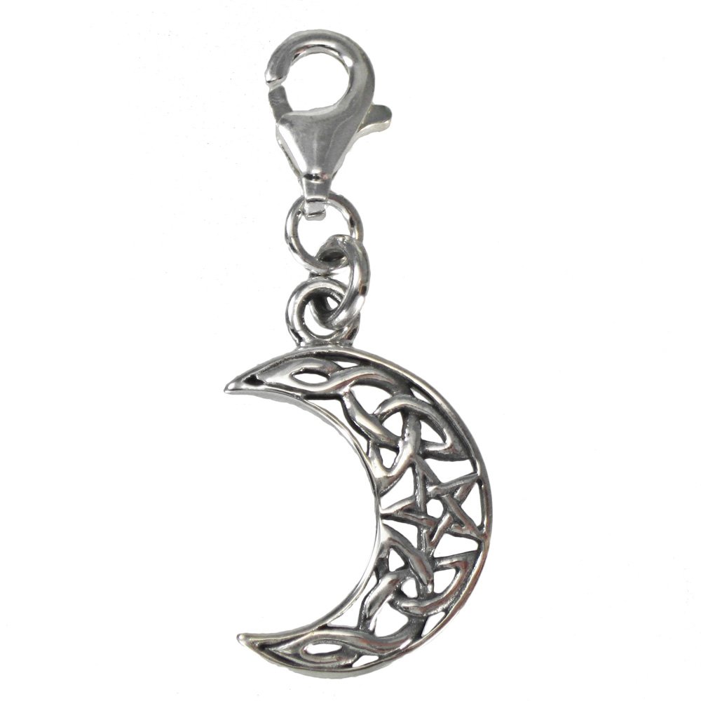 Sterling Silver Clip On Celtic Knot Crescent Moon Pentacle Charm