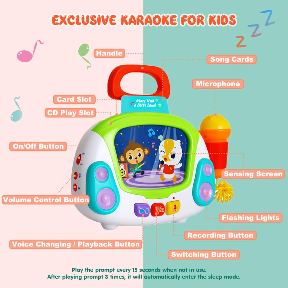 VATOS Musical Toys for Toddlers, Karaoke Singing Box Microphone Music Player with Recoding & Voice Changing Function Development Educational Einstein Toy for Baby Kid Infant Girls Age 2+ Year Old