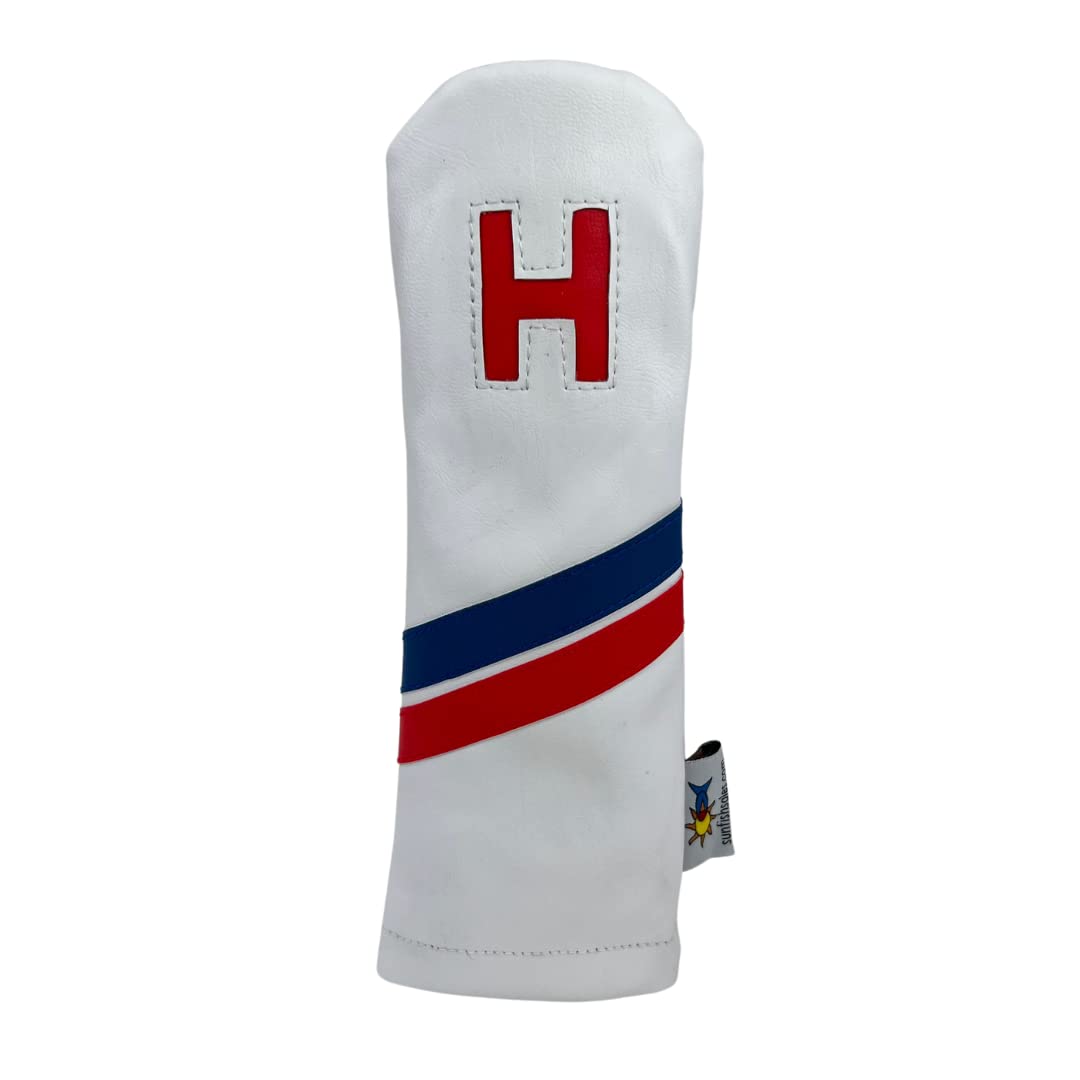 White Blue Red Sunfish Leather Golf Headcover 5 Piece Set 1 3 5 X H Driver Fairway Hybrid