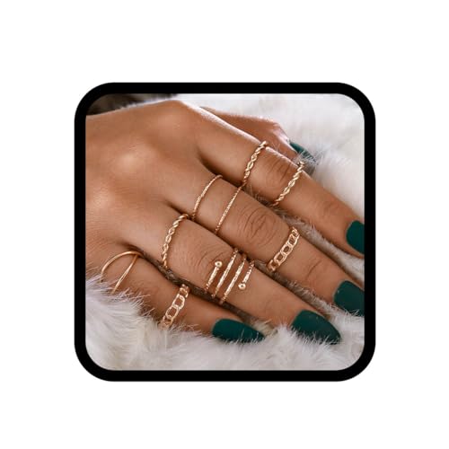 TWINKLEDE Hollow Stackable Rings 9pcs Gold Finger Rings Knuckle Rings Simple Joint Ring for Women