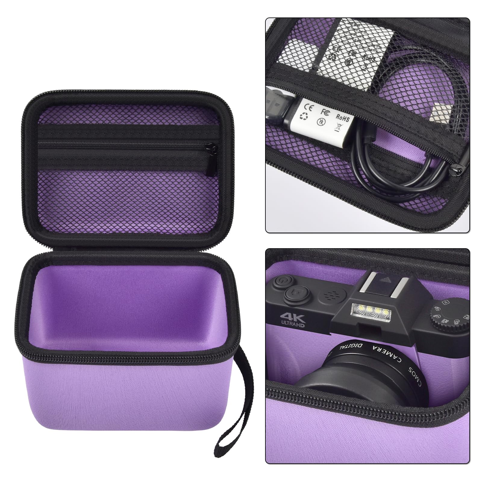 Vlogging Camera Case Compatible with brewene/for Femivo/for KVUTCIEIN/for Duluvulu 4K 48MP Digital Cameras for Youtube. Vlog Camera Carrying Storage for Lens, Cable and Other Accessories - Purple