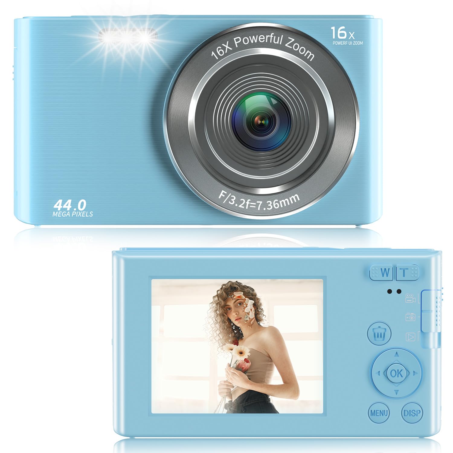 Vlogging Camera, 1080P Digital Camera for YouTube, 16X Digital Zoom, 2 Batteries and 32GB Card