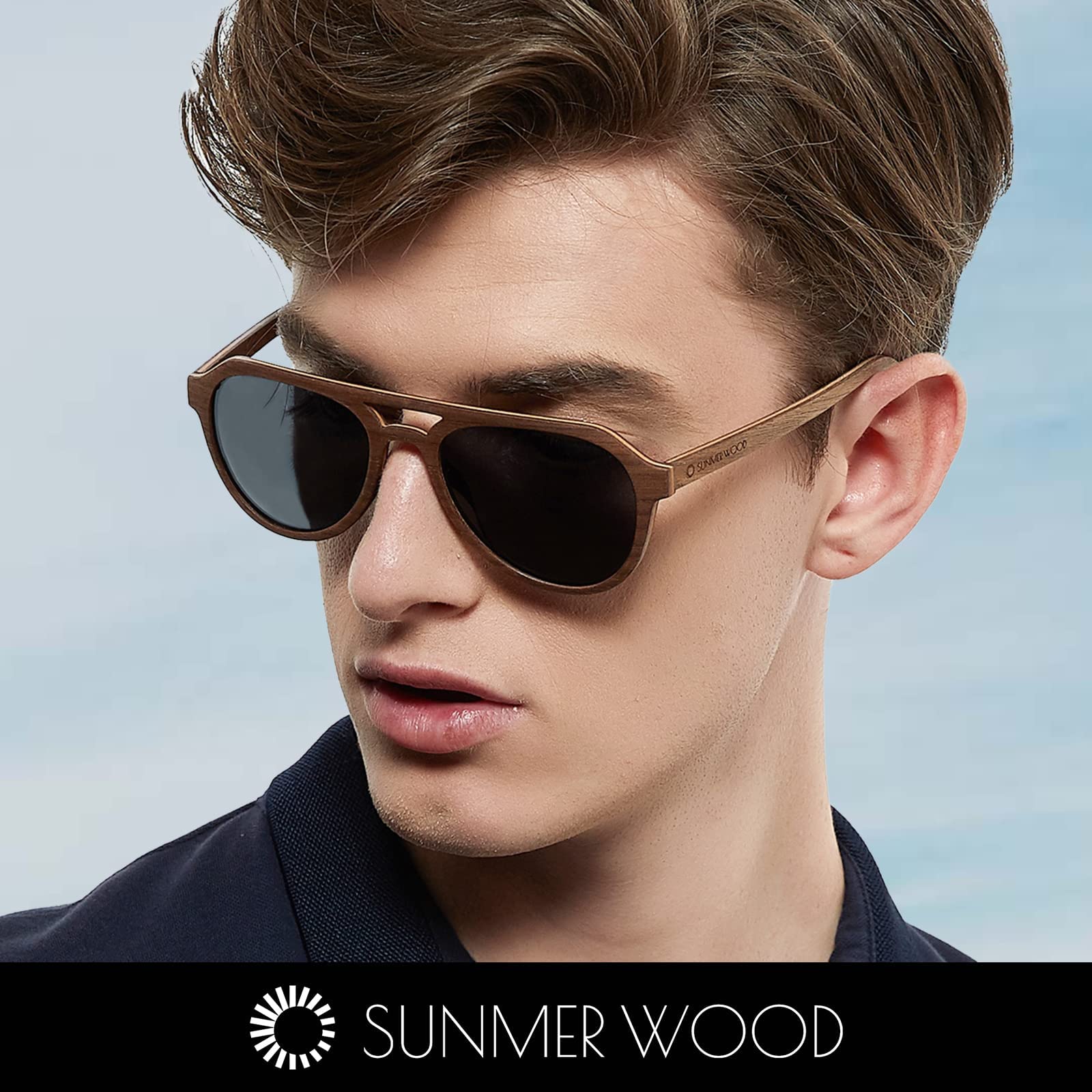 Wood Sunglasses for Men Women Wooden Polarized Sun Glasses with Spring Hinge UV Protection