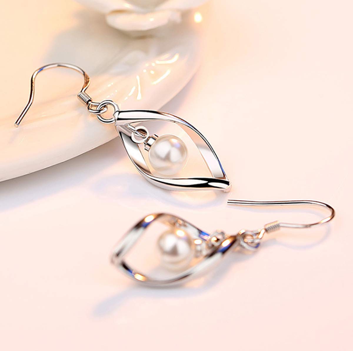 WAINIS 8 Pairs Classic Dangle Drop Earrings for Women Simple Double Twist Long Thread Fashion Silver Plated Earring Jewelry