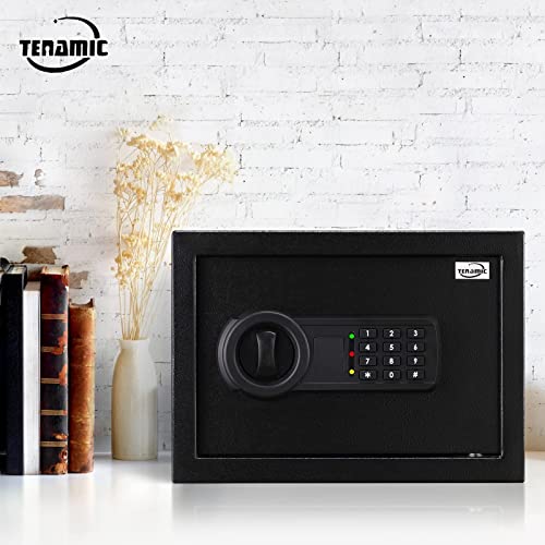 Tenamic Safe Box 0.8 Cuft Fireproof Waterproof Home Safe, Keypad Small Lock Box Cabinet Safes, Solid Alloy Steel Office Hotel Home Mini Safe, Black