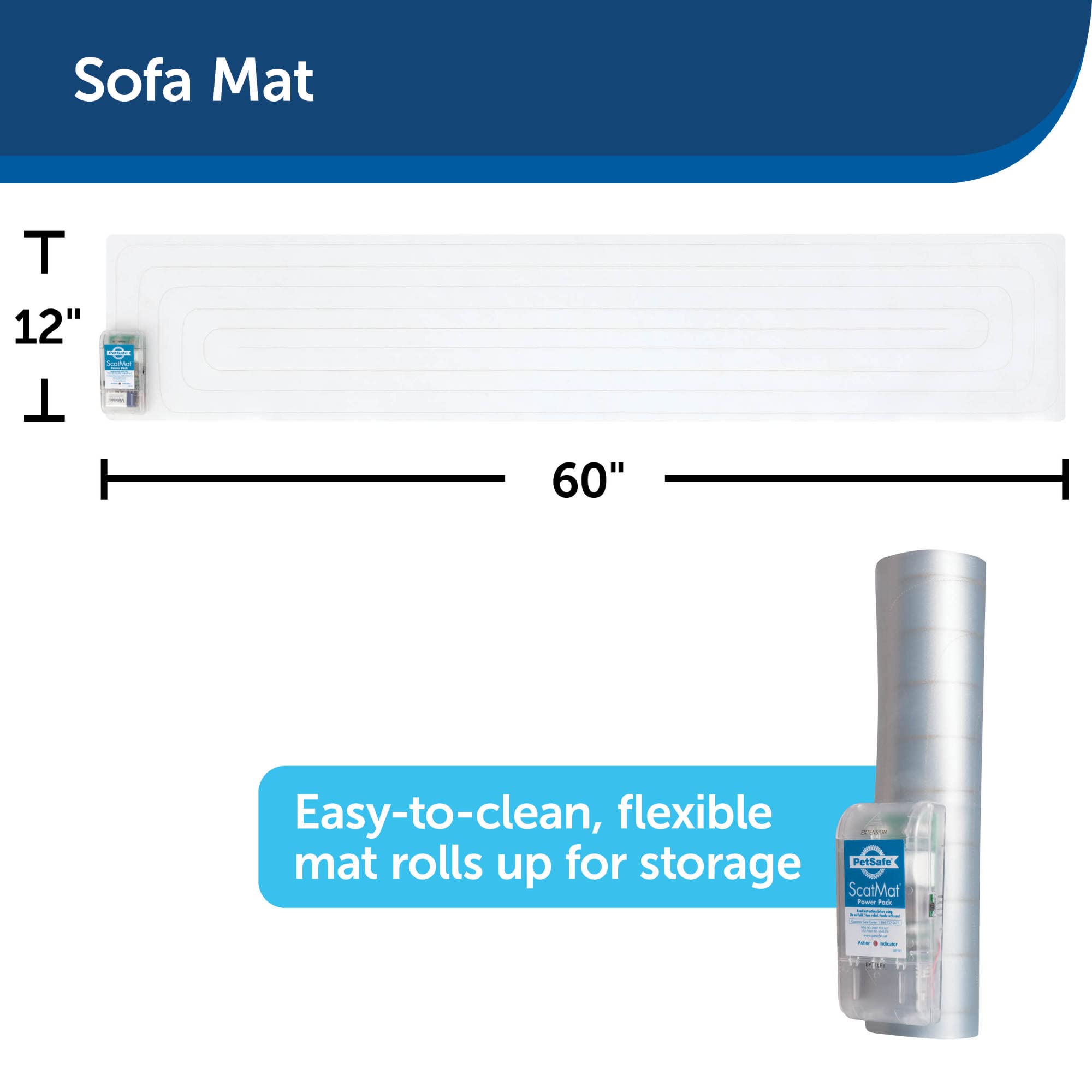 PetSafe ScatMat Indoor Pet Training Mat for Dogs and Cats - Sofa Size 12 X 60 inch - Pet Proof Your Home with This Battery-Operated Electronic Repellent Mat, includes Adjustable Correction Settings