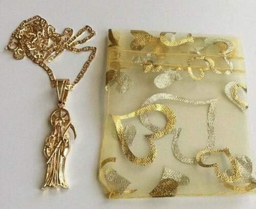 Yonune 18K GOLD PLATED GRIM REAPER NECKLACE 20" LONG / 18K BANO DE ORO CADENA DE LA SANTA MUERTE 20" LARGO-P77