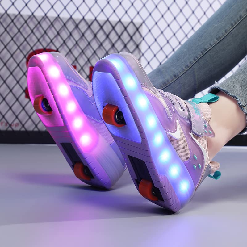 RESLIDE Roller Shoes with LED Light Two Wheels for Boys Girls Rechargeable Sport Sneaker (Pink 4.5 Big Kid)