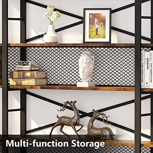 Tribesigns 5-Shelf Bookshelf with Metal Wire, Modern Industrial Bookcase Display Shelf Storage Organizer with Metal Frame for Home Office, 47.2 L x 9.4 D x 71 H (Retro Brown)