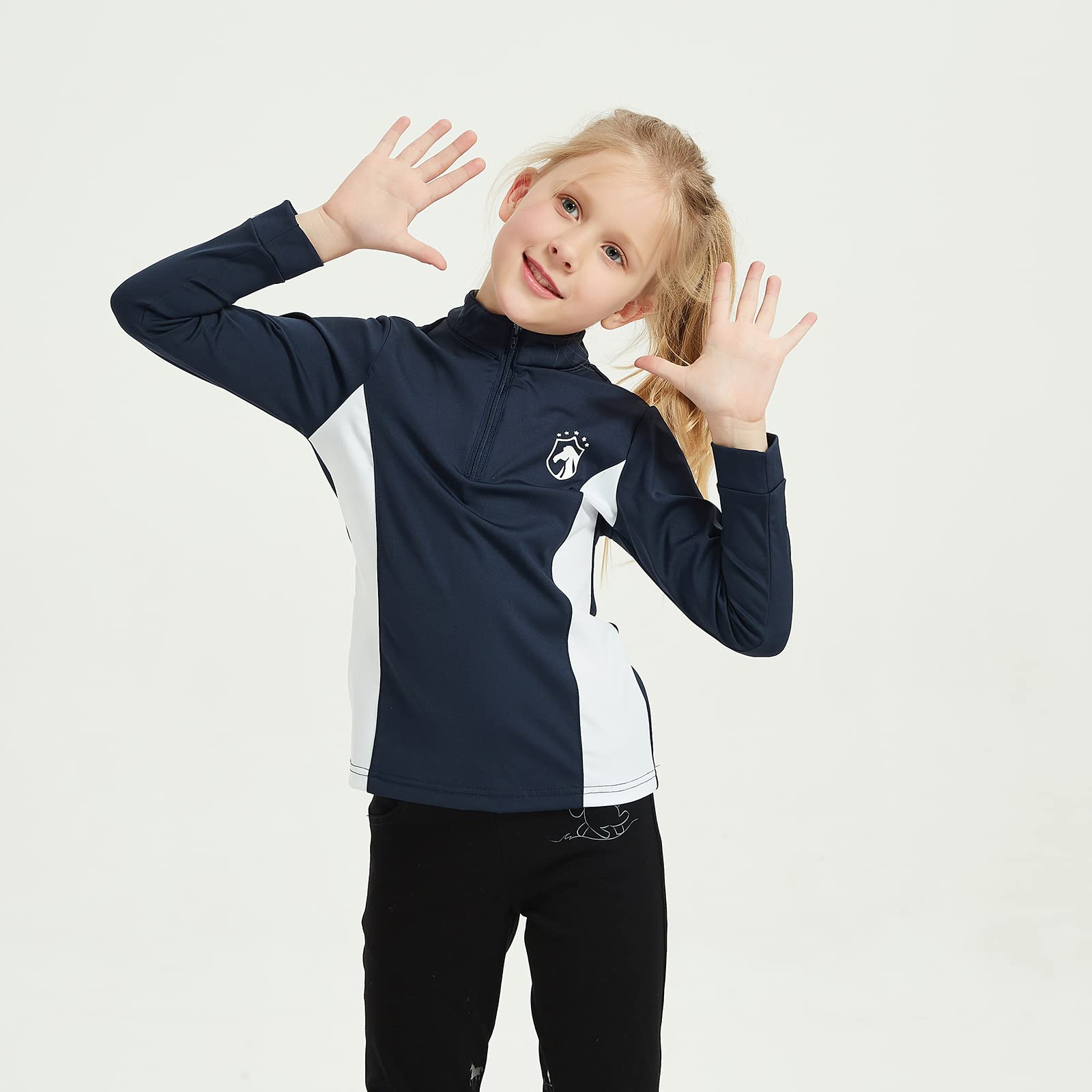 TrustRider Kid's Ventilated Technical Long Sleeve Riding Sport Shirt with Ice Fil Lite (DarkBlue, L)
