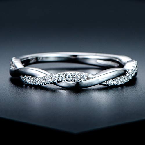 Twisting Simulated Diamond Cubic Zirconia CZ Wedding Band Rings Rhodium Plated Sterling Silver for Wedding Rings |Ideal Cut, D-E Color, FL Clarity (5)