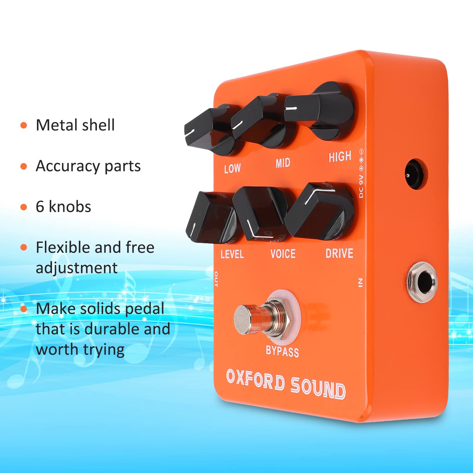 Vifemify Amplifier Simulator Pedals Orange Metallic British Rock Pedals with 6 Knobs for Electric Guitars Portable