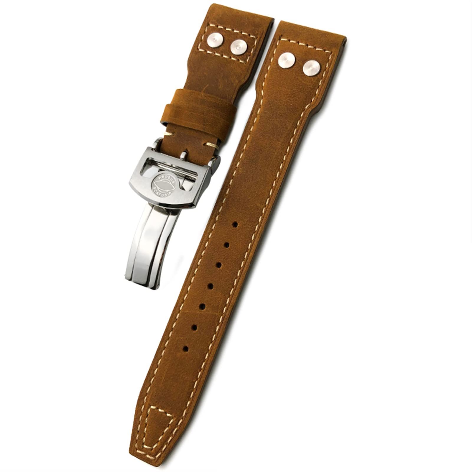 SKM 20mm 21mm 22mm Rivet Calfskin Watch Band Fit for IWC Watch Big IW5009 Spitfire IW3777 Le Petit Prince Mark Strap (Color : Crazy Horse Leather, Size : 21mm)