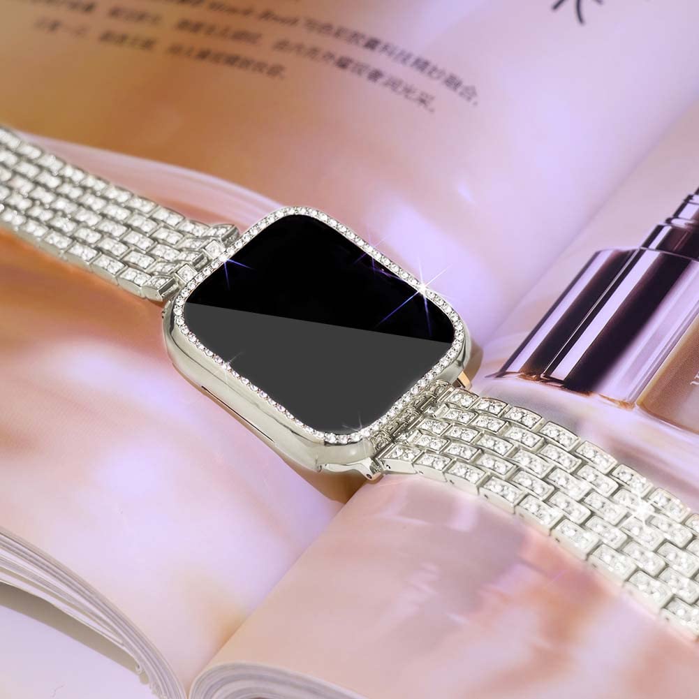 SUPOIX Compatible with Apple Watch Band 40mm + Case, Women Jewelry Bling Diamond Rhinestone Replacement Metal Strap &Soft TPU Protector Case for iWatch Series 6/5/4/SE(Starlight)