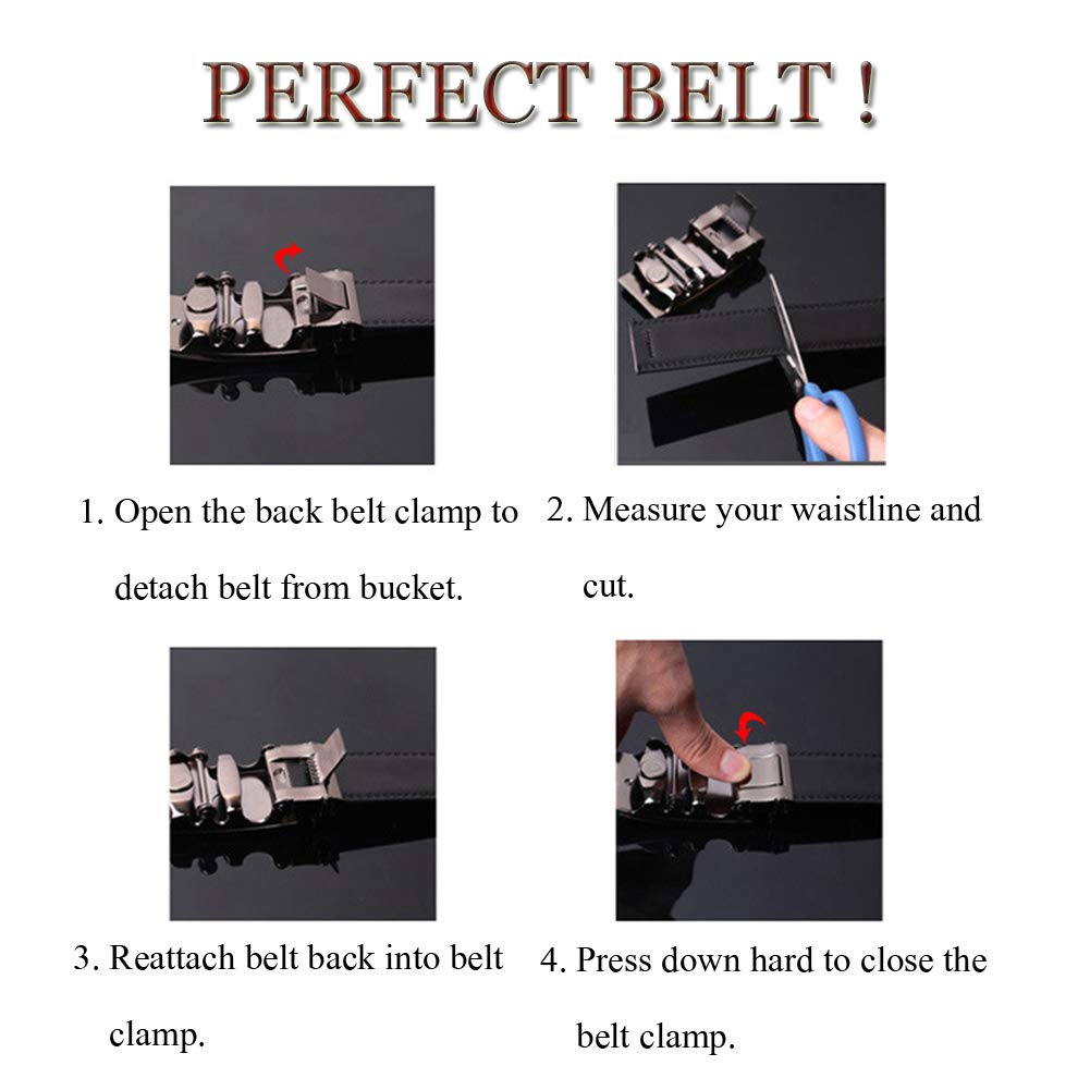 Volanic Men's Leather Ratchet Dress Belt with Gold Color Automatic Buckle
