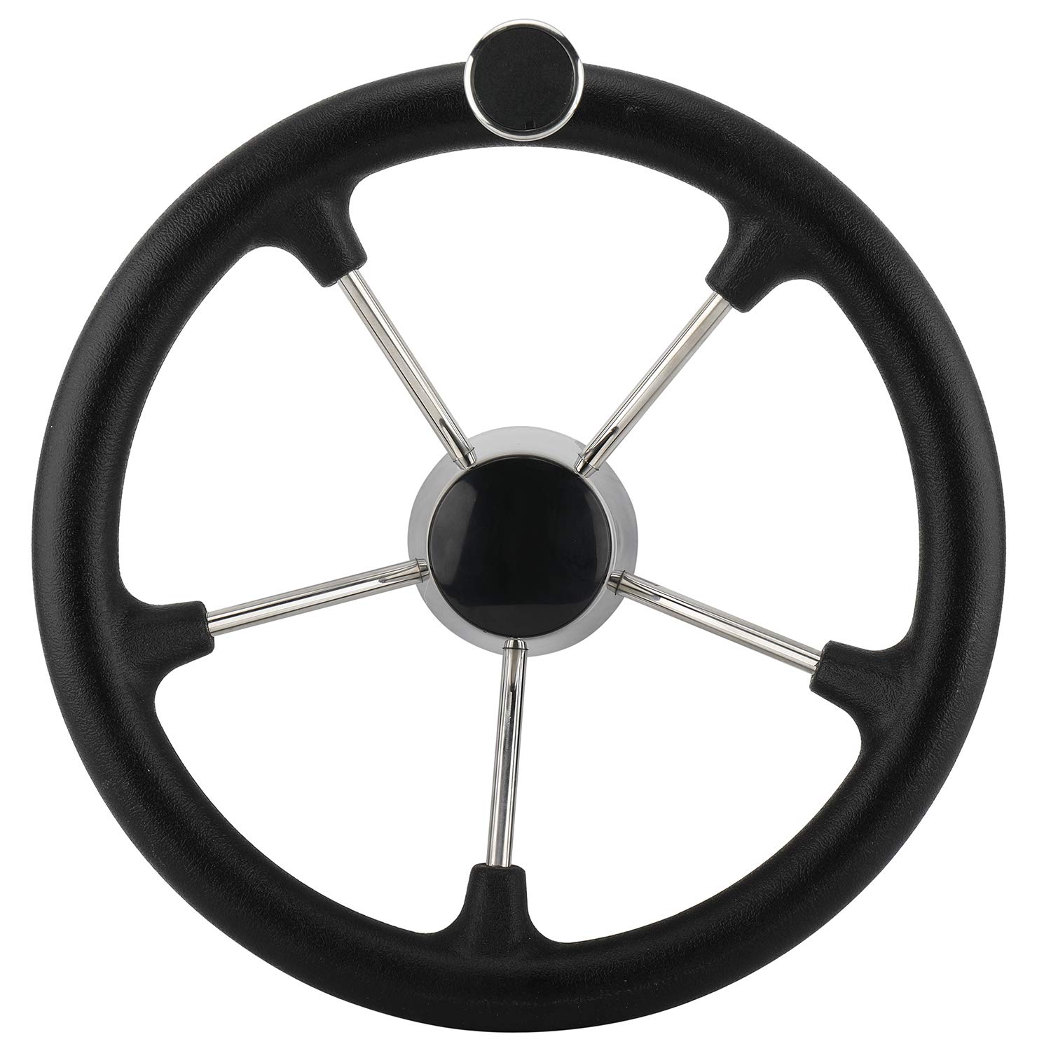 Yaegarden 11 Inch 5 Spokes Boat Steering Wheel, Stainless Marine Wheel with Black Foam Grip & Turning Knob
