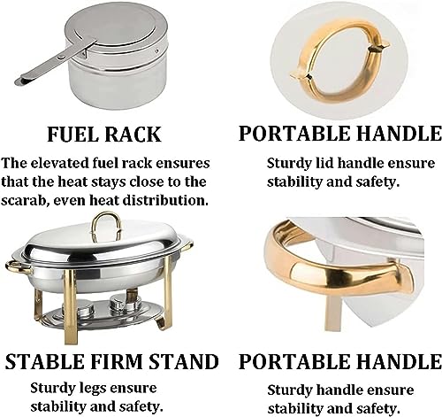 Stainless Steel Chafing Dish Buffet Set, 5.5L Full Size Oval Chafer Buffet Servers with Food Pan, Fuel Holders & Lid, Food Warmers for Party
