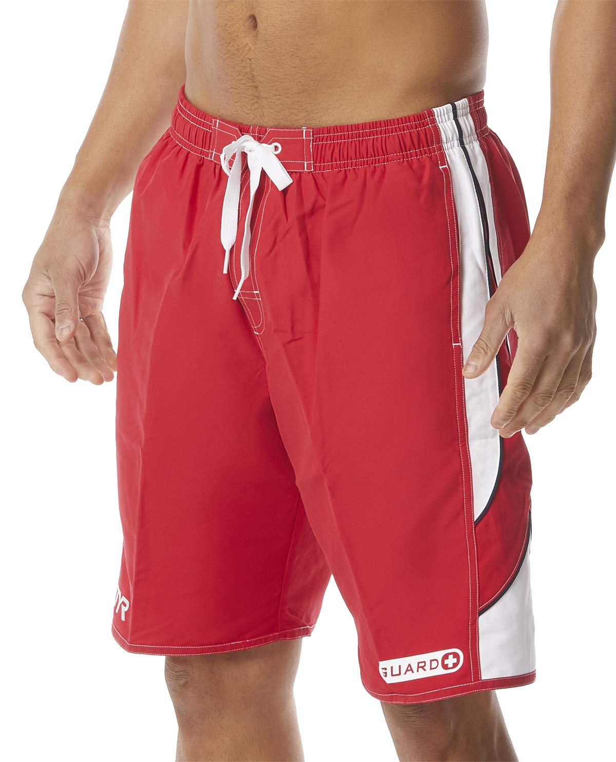 TYR Men's Standard Guard Aero Swim Trunk, Red, Small