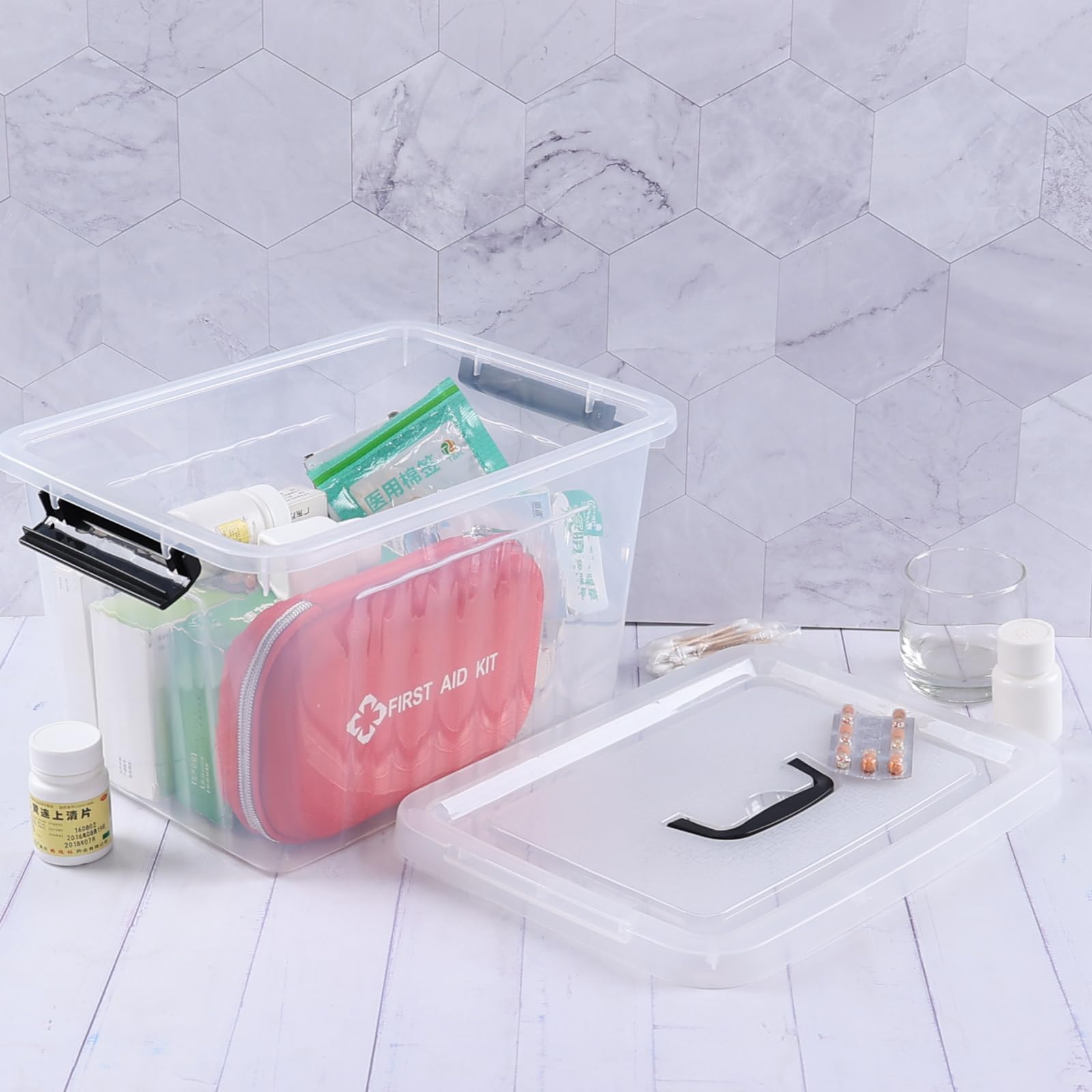 Sadstory 12 Quart Clear Latching Bin with Handle, Plastic Lidded Storage Box, 6 Packs