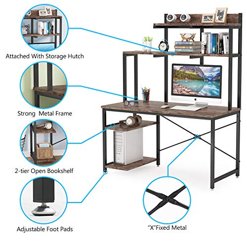 Tribesigns Computer Desk with Shelves and Hutch, 47 Inch Home Office Desk with Storage Bookshelf CPU Stand, PC Laptop Workstation Writing Study Table for Small Space, Space-Saving Desk (Walnut)