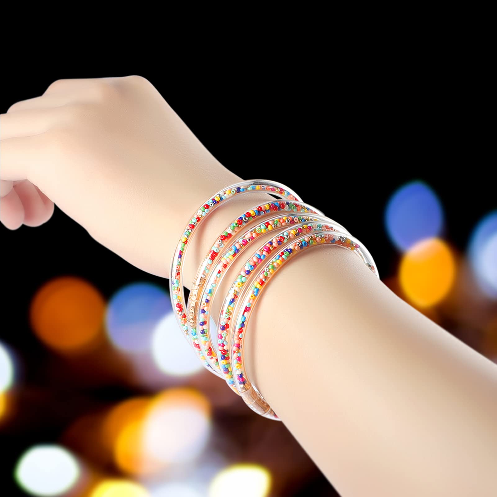 YBMYCM Jelly Bangles Bracelets Set for Women Glitter Filled Jelly Silicone Bracelets for Girls