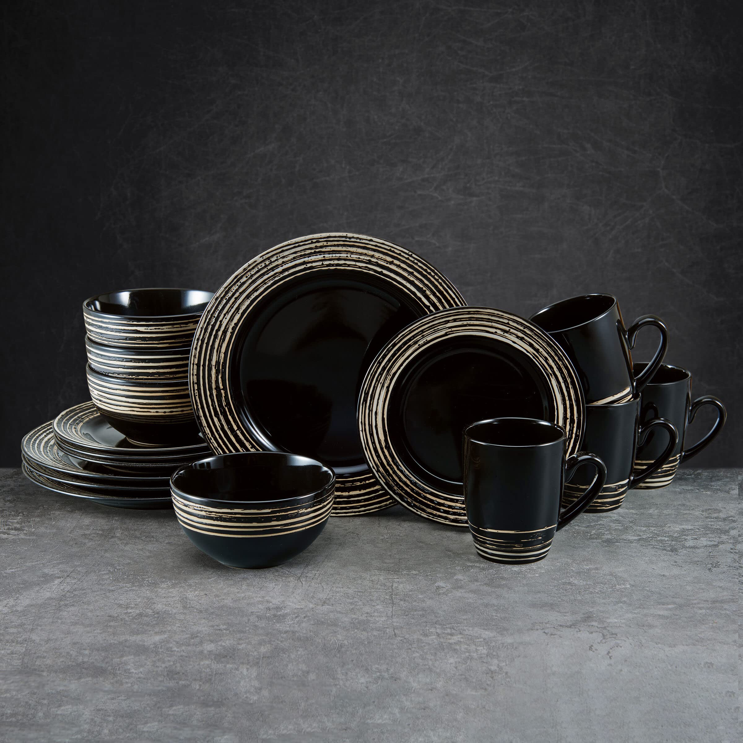 Pfaltzgraff Bryson 16 Piece Dinnerware Set, Service for 4, Black