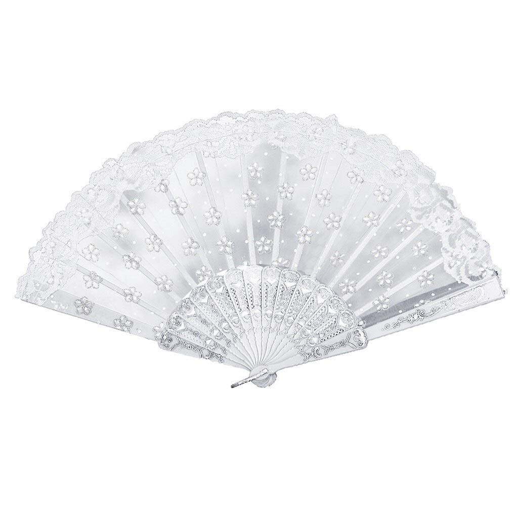 XHE Folding Fan Folding Held Fan Pattern Dance Wedding Party Lace Folding Hand Held Flower Fan Hand Held Fan Chinese Fan Folding Hand Fan (Color : White)