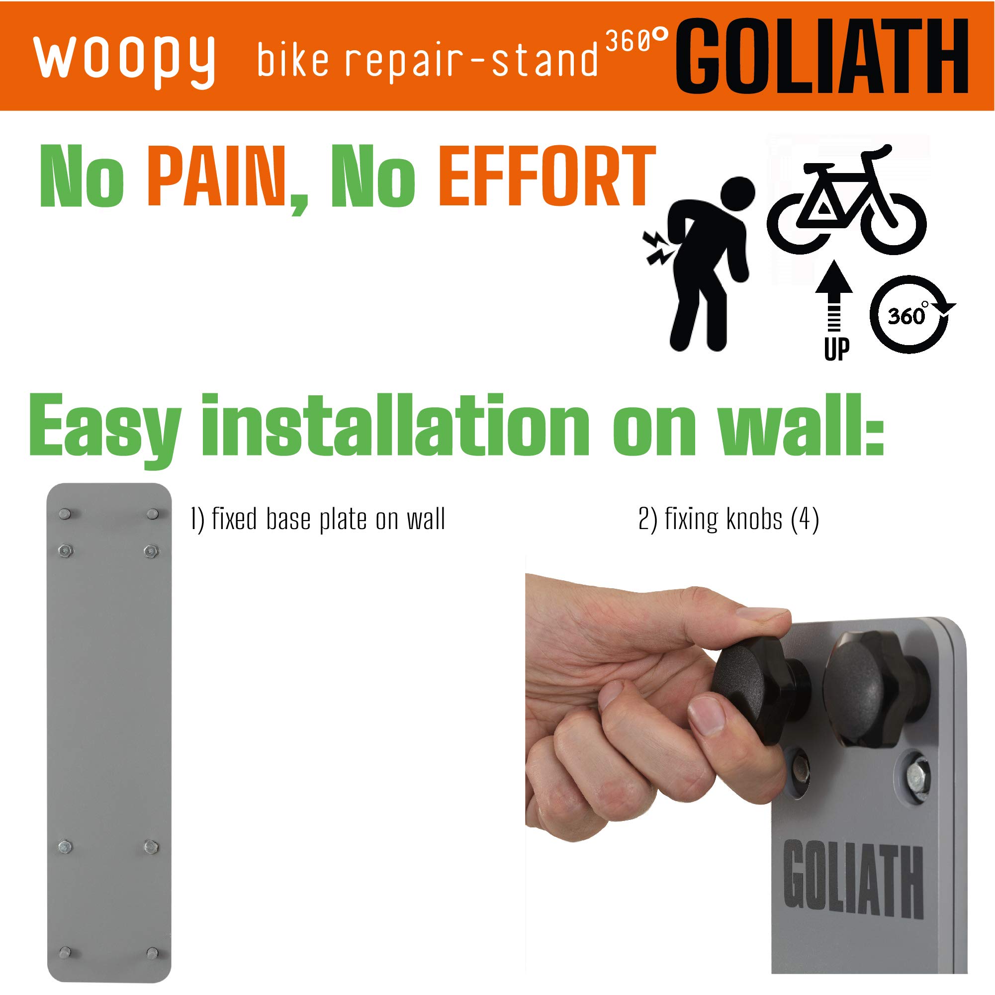 WOOPY Bike Wall Mount - Storage Bike Rack Garage or Home - Vertical Bicycle Hanger for Maintenance - Indoor or Outdoor Use Max. Load 132 Lbs,Goliath Space Wall