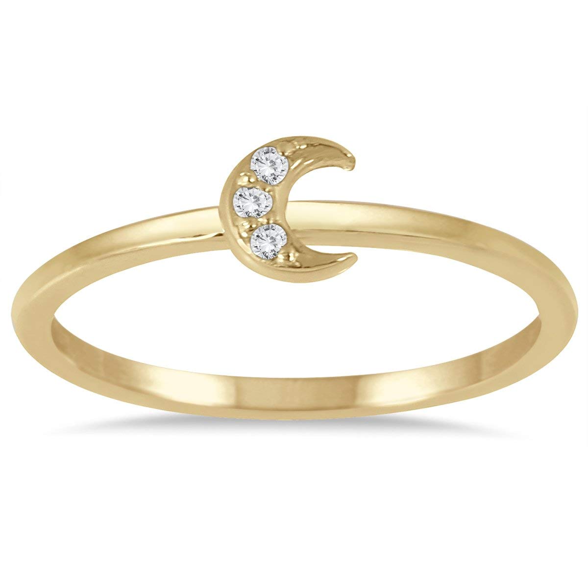 SZUL Stackable Diamond Crescent Moon Ring in 14K Yellow Gold