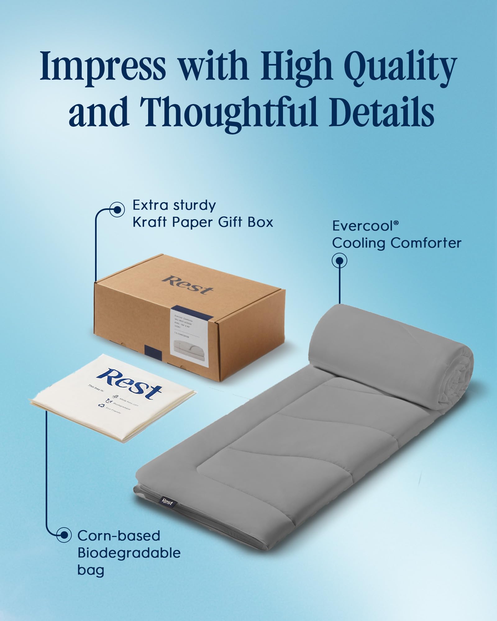 REST® Evercool® Cooling Comforter, Good Housekeeping Award Winner for Hot Sleepers, All-Season Lightweight Blanket to Quickly Cool Down, Cool Gray - Twin/Twin XL 68" x90”