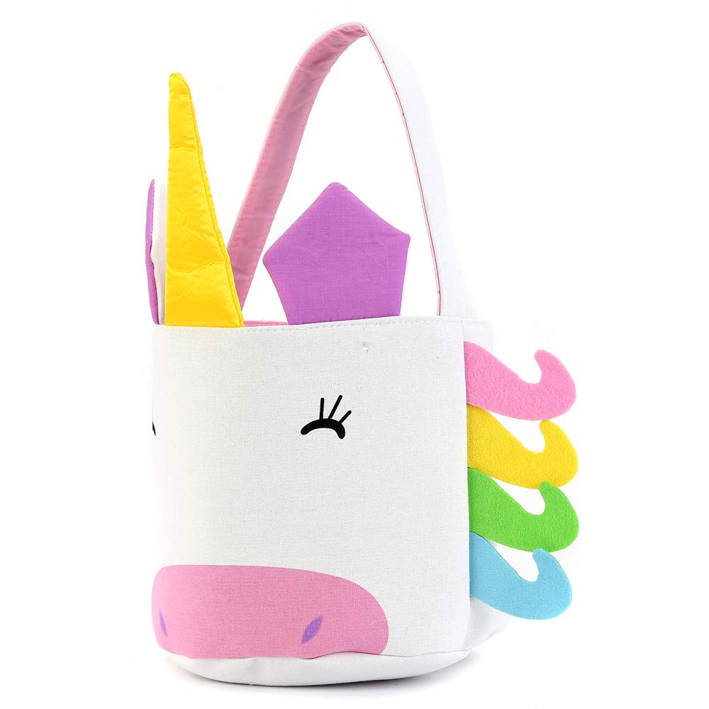 Unicorn Easter Basket Canvas Cartoon Easter Basket for Eggs Hunts (Gold Unicorn)