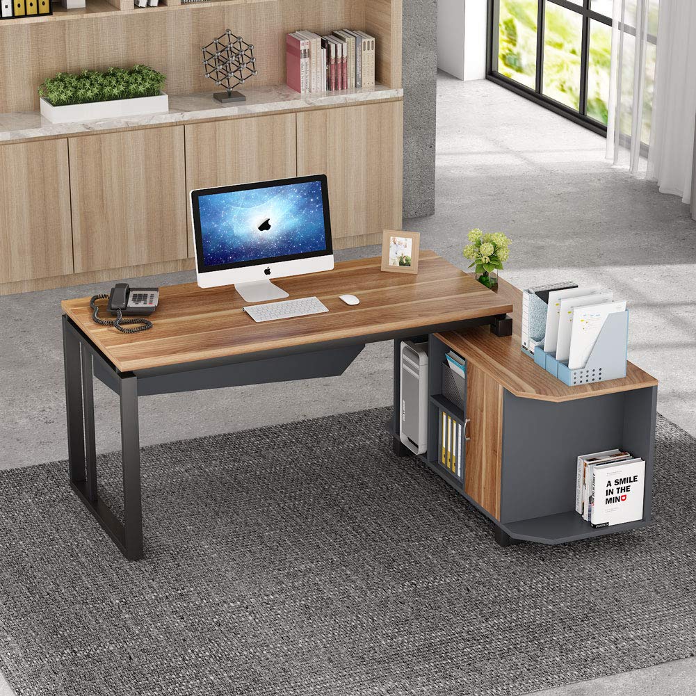Tribesigns L-Shaped Desk, 55 Inch Executive Office Desk with File Cabinet, Modern Computer Gaming Desk Workstations for Home Office