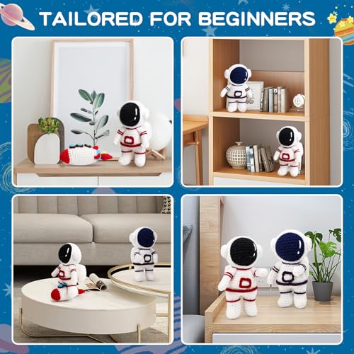 TFitsjoy Crochet Kit for Beginners,Beginner Crochet Kit with Step-by-Step Video Tutorials, DIY Crochet Kit for Beginners Includes Yarn, Eyes, Stuffing, Croche (2PCS Astronaut+Rocket)…