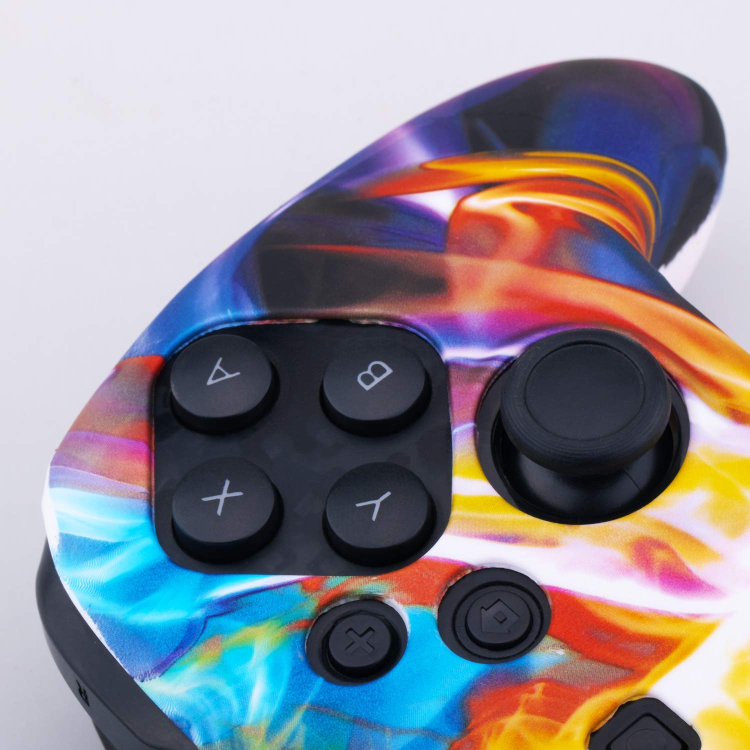 YoRHa Studded Silicone Transfer Print Cover Skin Case ONLY for Nitendo Official Switch Pro Controller x 1(Colourful Stream) with Pro Thumb Grips x 8