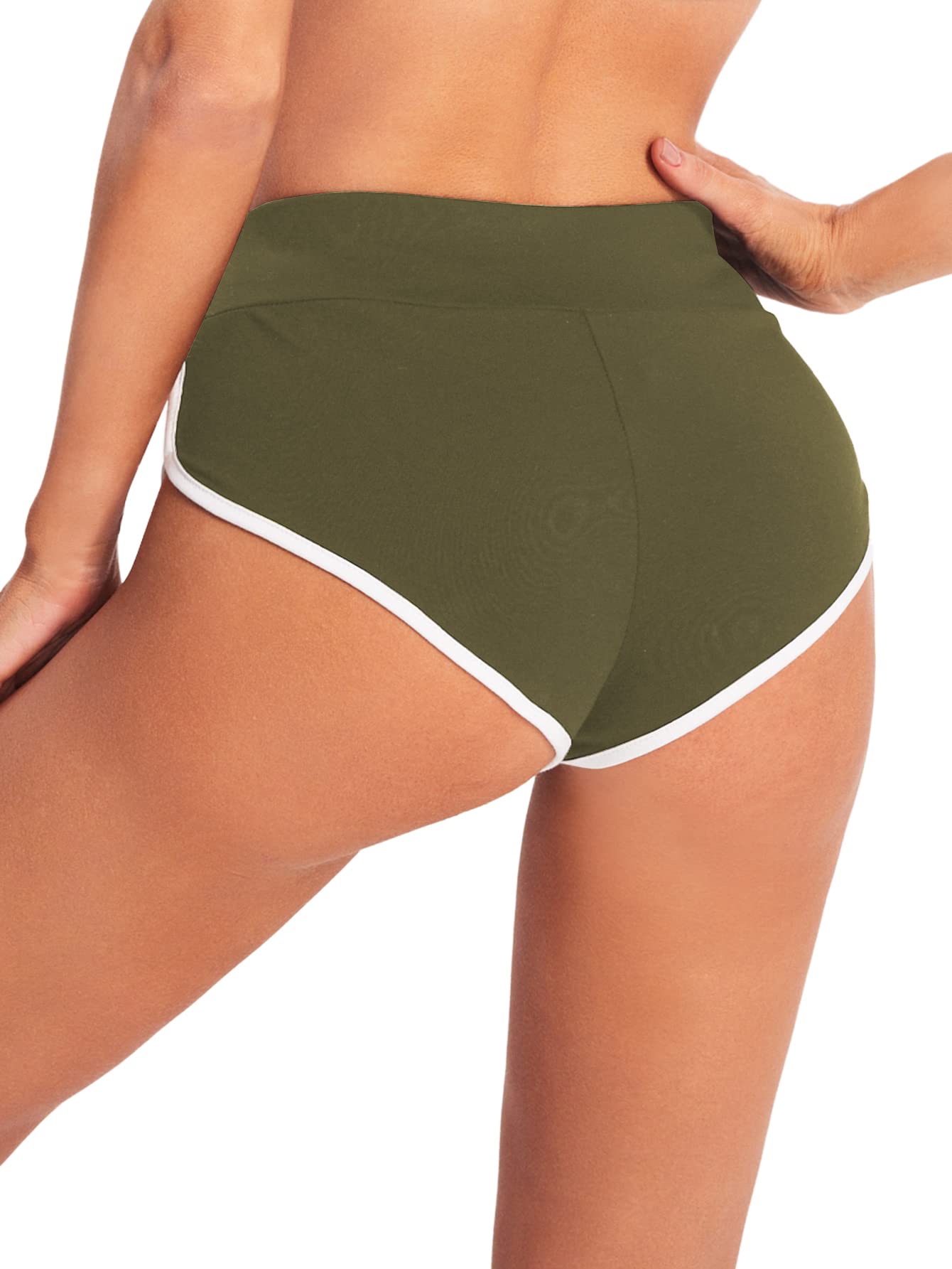 SweatyRocks Women's Sporty Elastic Waist Contrast Binding Mini Biker Shorts Army Green XS