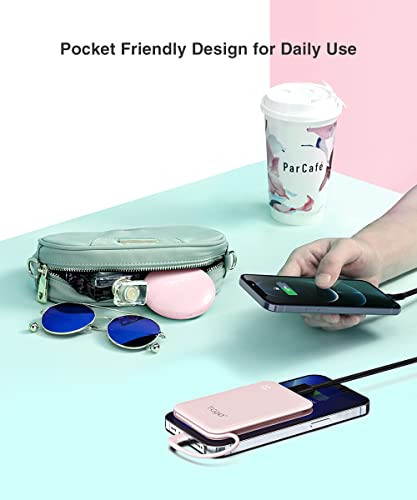TG90 4500mah Small Portable Power Bank Built-in Cable, Ultra Slim Portable Cell Phone Battery Pack Charger Compatible with iPhone 14/14 Pro/13/13 Pro Max/12/12 Pro Max/11/11 Pro Max/X/XS/SE/8 and More