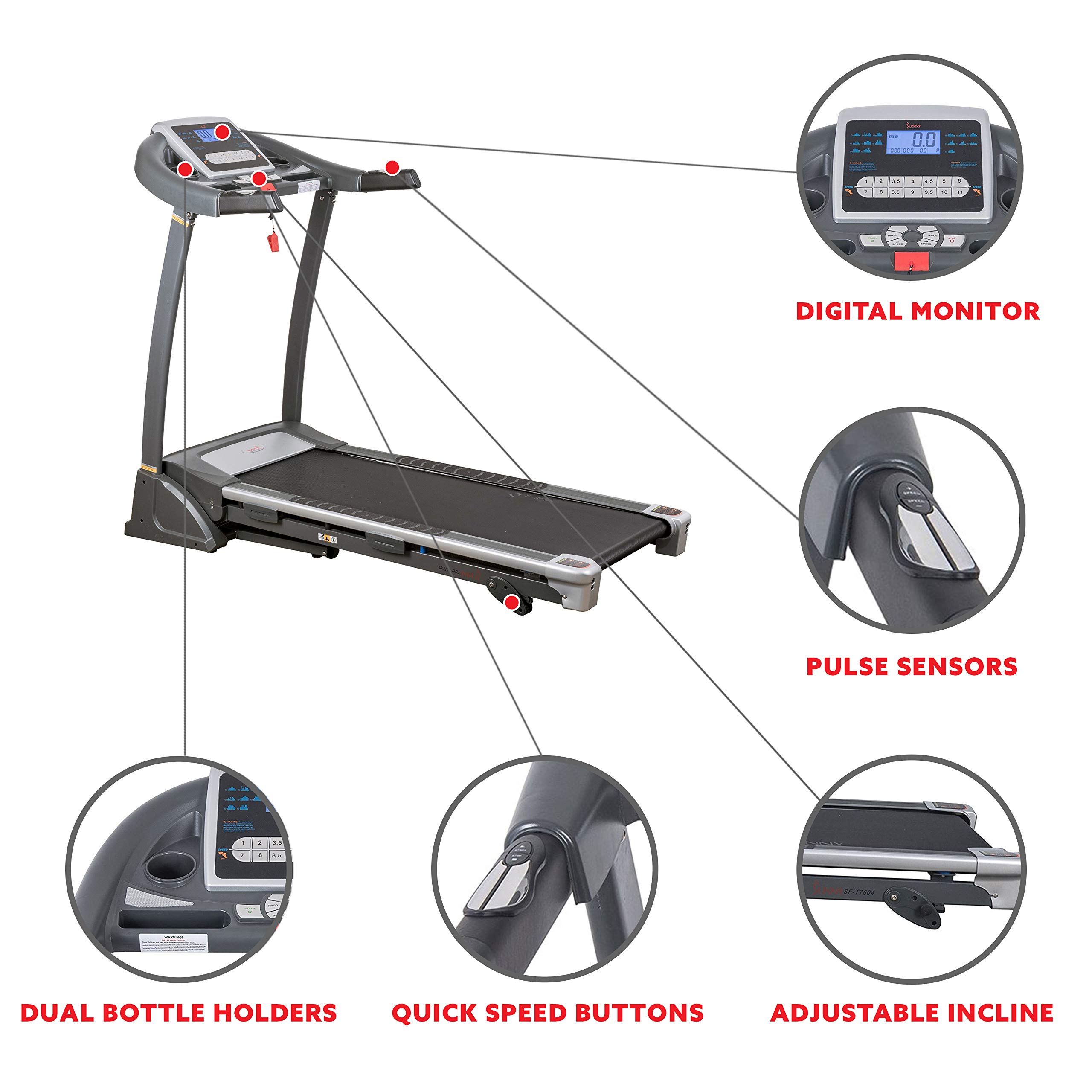 Sunny Health & Fitness SF-T7604 Motorized Treadmill, Grey