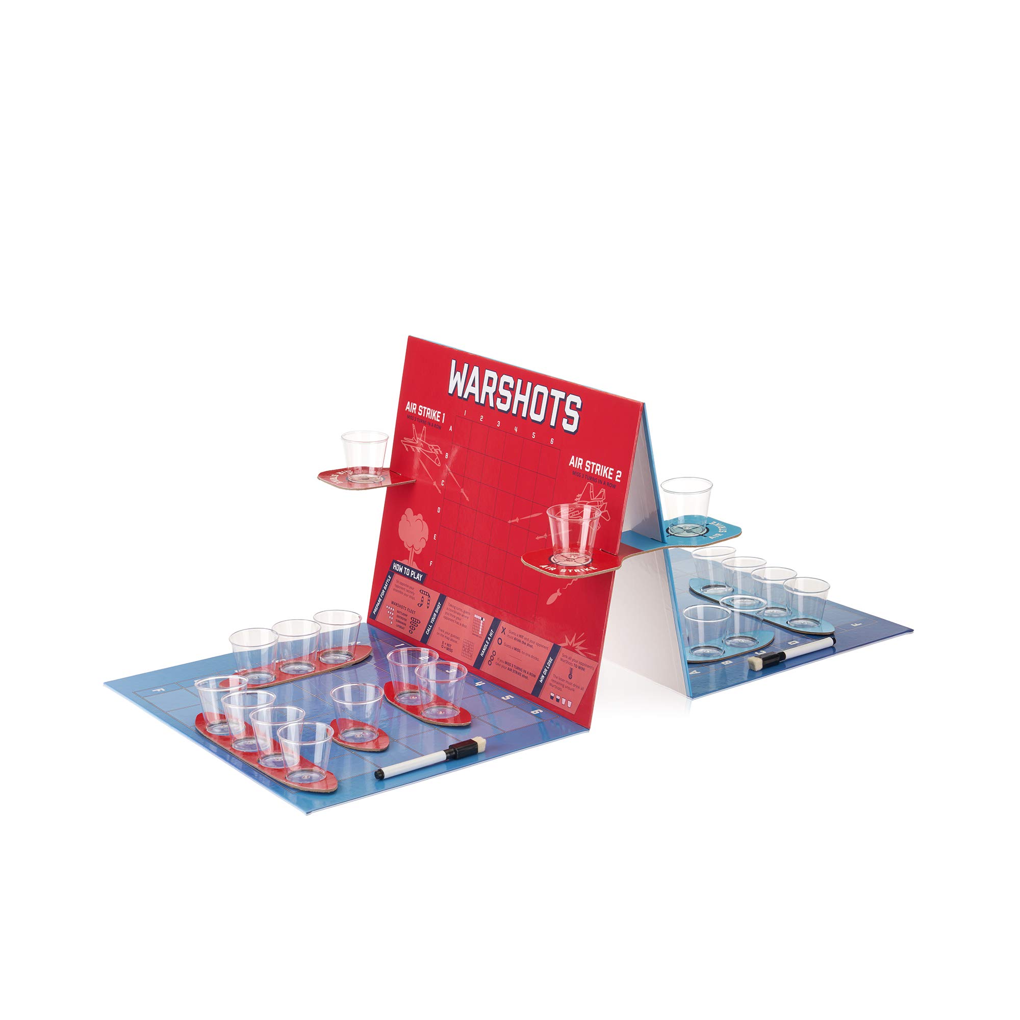 True War Shots Battle Shipwreck Drinking Board Game for Adults, Shot Glasses for Any Liquor or Beer, 2 Player Red and Blue, Paper, Plastic, Set of 1
